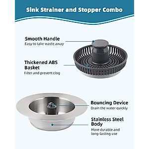 3 in 1 Universal Kitchen Sink Stopper Strainer, 304 Stainless Steel Pop Up Sink Drain Strainer with Handle Rod for US Standard 3-1/2 inch Drain Filter, Anti-Clog