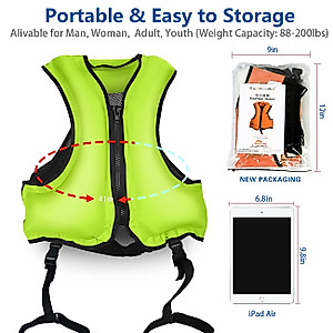 PQPB Snorkel Vests for Adult Inflatable Floatage Jacket Upgraded Buoyancy Kayak Aid Swim Jackets with Leg Straps Green, SOF00002