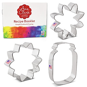 Summer Flowers Cookie Cutters 3-Pc. Set Made in the USA by Ann Clark, Sunflower, Daisy and Mason Jar