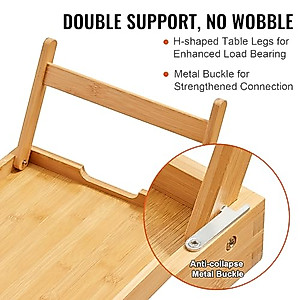VEVOR 2-Pack Bed Tray Table with Foldable Legs, Bamboo Breakfast Tray for Sofa, Bed, Eating, Snacking, and Working, Folding Serving Laptop Desk Tray, Portable Food Snack Platter for Picnic, 15.7"x11"