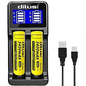 Dilusi Battery Charger 18650 Battery, Speedy Smart Recharger with LCD Display Universal for Rechargeable Batteries Ni-MH Ni-Cd A AA AAA AAAA C SC. Li-ion