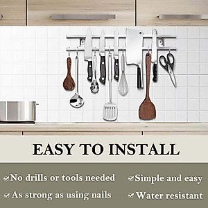 YIIYIIN 18 Inch Magnetic Knife Holder with Hooks - Magnetic Kitchen Knife Bar - Magnetic Knife Strips - Magnetic Utensil Holder - Kitchen Utensil Hanger - Kitchen Organizer