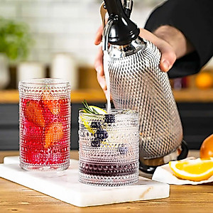 FULGNU Hobnail Drinking Glasses Set of 12, 11.8 oz Vintage Glasses Drinking Set & 10 oz Cocktail Glasses Set, Embossed Glass Cups for Kitchen, Beer, Juice, Cocktail, Whiskey, Milk