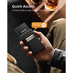 YESIIW Ultra-slim Wallet for Men - Pop up Card Holder Mens Wallet with RFID Protection Minimalist Metal Wallets Billeteras de Hombres Gifts for Men Dad Husband Boyfriend Black