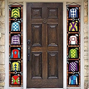 Pudodo Kentucky Derby Porch Banner Run for The Roses Jockey Attire Party Front Door Sign Wall Hanging Banner Decoration