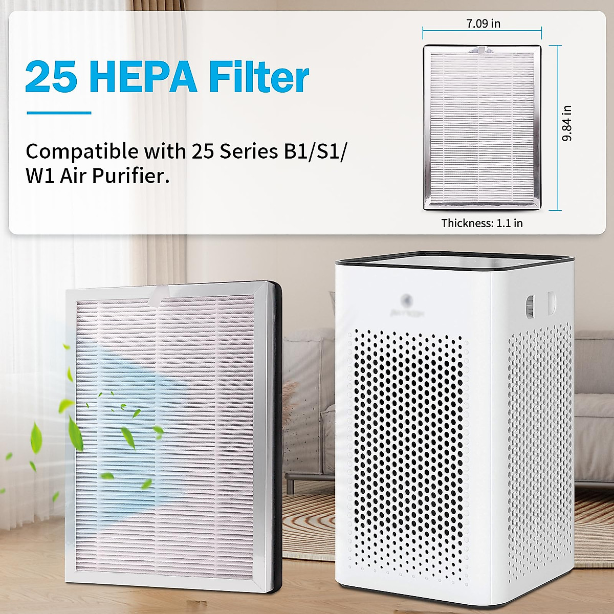 4 Pack Replacement Filter Compatible with MA-25 Air Purifier S1/W1/B1, 3-in-1 Filter System of Pre-Filter, Activated Carbon Filter and H13 True Hepa Filter