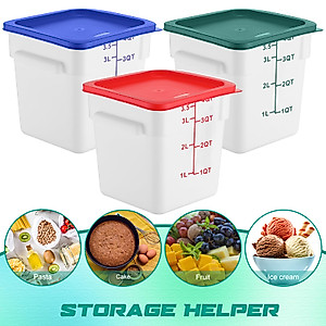 Ziliny 6 Pieces 4 Quart Commercial Food Storage Containers with Lid Translucent Container with 3 Color Lids for Freezer Flour Sugar Baking Bread Restaurant, Square