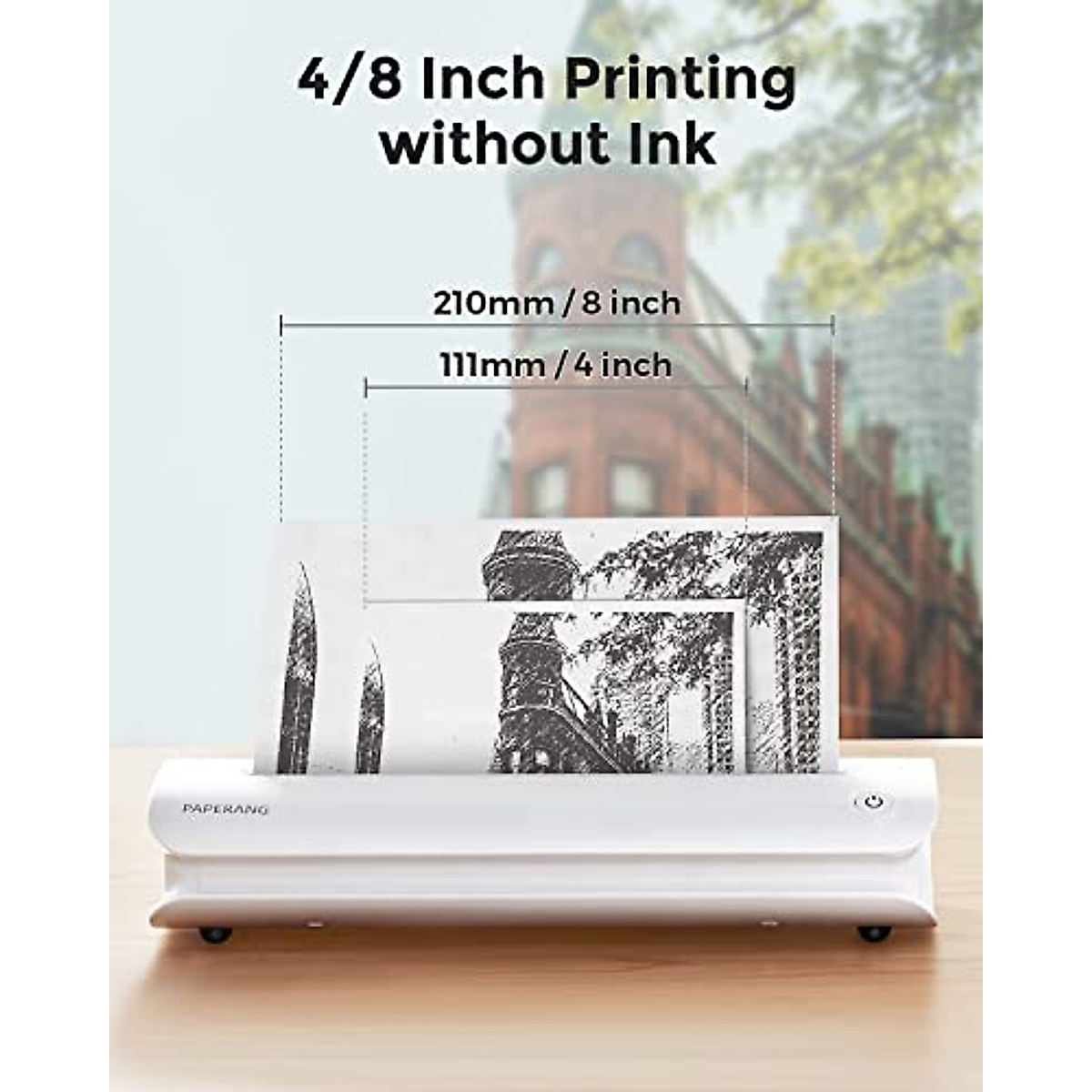 paperang GO Portable Printer with 300dpi Resolution Supports 8.5" X 11" US Letter Inkless Printing for Design Sketches, Invoices, Service Reports, and More - White