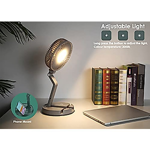 Mayeecare Foldaway Stand Fan, Adjustable Desk Fan Table Fan, Rechargeable Fan Ultra Lightweight Portable Fan with 3 Speed & 3 Brighness for Outdoor Camping Travel, Home, Office, Kitchen