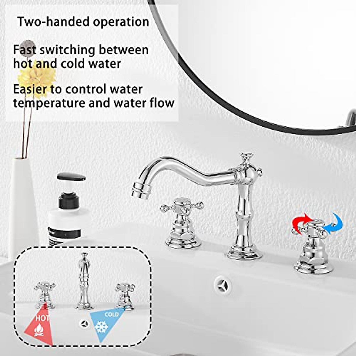 GGStudy Two Handles 3 Holes 8-16 inch Widespread Bathroom Sink Faucet Chrome Basin Mixer Tap