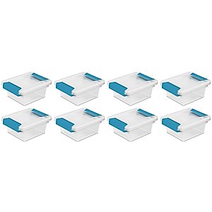 Sterilite Mini Clip Box, Clear with Blue Aquarium Latches, 8-Pack