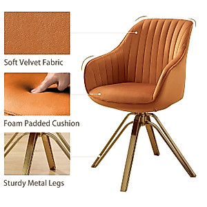 Art Leon Mid Century Modern Swivel Accent Chair, Desk Chair No Wheels, Fabric Upholstered Armchair with Gold Legs, Chair for Bedroom, Cinnamon