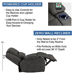 RecPro Charles 58" Powered Double RV Wall Hugger Recliner Sofa RV Loveseat with Upgraded 2023 Fabric (Gunmetal)