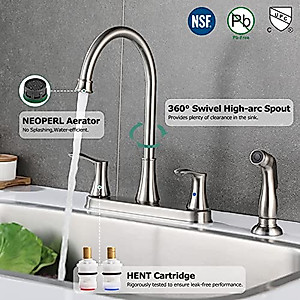 PARLOS 8 Inch Two Handles High Arch Kitchen Sink Faucet with Side Sprayer & Supply Lines, Brushed Nickel, Demeter 14138