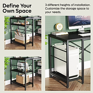 Bestier L Shaped Gaming Desk with Shelves 95.2 Inch Reversible Corner Computer Desk or 2 Person Long Table for Home Office Large Writing Storage Workstation P2 Board with 3 Cable Holes, Carbon Fiber