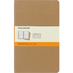 Moleskine Cahier Journal, Soft Cover, Large (5" x 8.25") Ruled/Lined, Kraft Brown, 80 Pages (Set of 3)