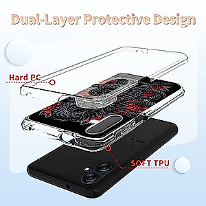 BWEGRHE for Samsung Galaxy A04 4G Clear Case with Dragon Roses Pattern Designed, Transparent Dual Layer Soft TPU Bumper + Hard PC Shockproof Protective Phone Case for Galaxy A04 4G