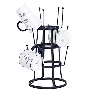 Storage Shelf, Stylish Steel Mug Tree Holder Organizer Rack Stand (Black) (US Stock)