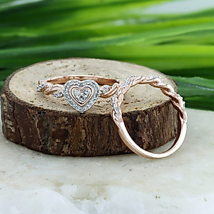 Wishrocks 1/5 Carat Round Cut White Natural Diamond Heart Shape Frame Twist Bridal Ring Set in 14k Rose Gold Over Sterling Silver (0.20 Cttw, Color- I-J, Clarity- I2) Ring Size- 8.5