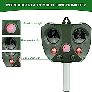 2024 Upgraded Animal Repellent,Cat Repellent Device,Squirrel Repellent,Waterproof Deer Repeller Motion Sensor,Sound and LED Flashing,Animal Repellent for Dog Bird Rabbit