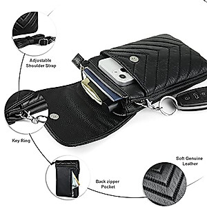 belfen Crossbody Bags for Women, Small Leather Cross body Cell Phone Wallet Purse with Adjustable Strap-Chevron Quilted Black