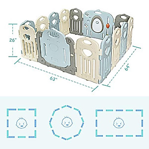 Costzon Baby Fence 14-Panel Baby Playpen, Kids Portable Play Yard Indoor Outdoor w/Walk-Through Locking Door, Game Panel, Non-Slip Rubber Bases, Adjustable Shape for Children Toddlers