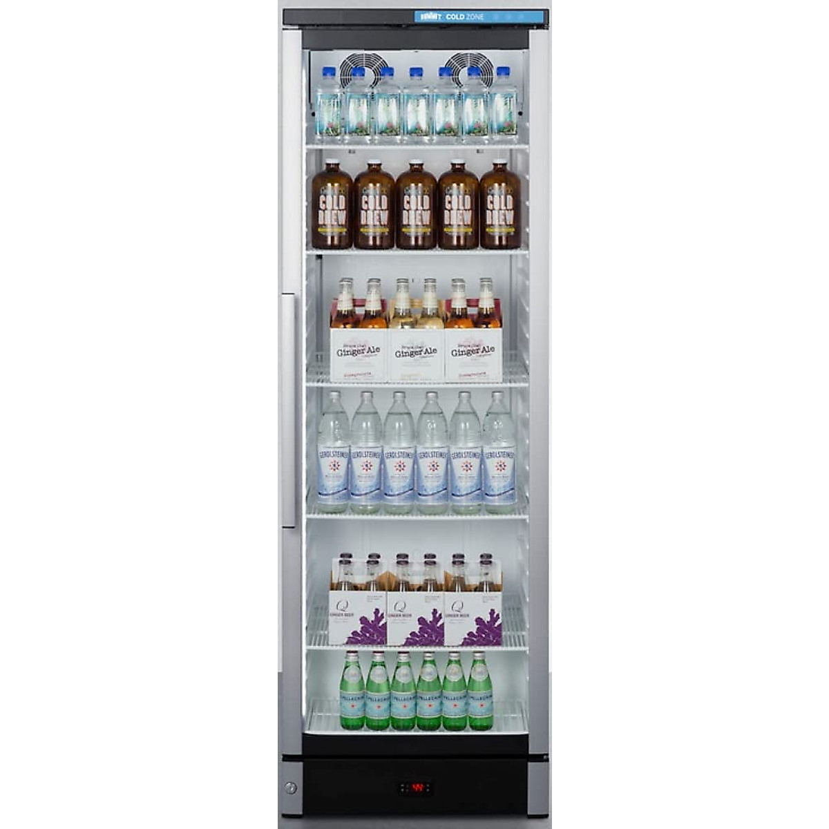 Summit Appliance SCR1301 24" Wide Commercial Glass Door Beverage Center with Lock, Digital Thermostat, Automatic Defrost, Heavy Duty Adjustable Shelves, LED Lighting Inside Door