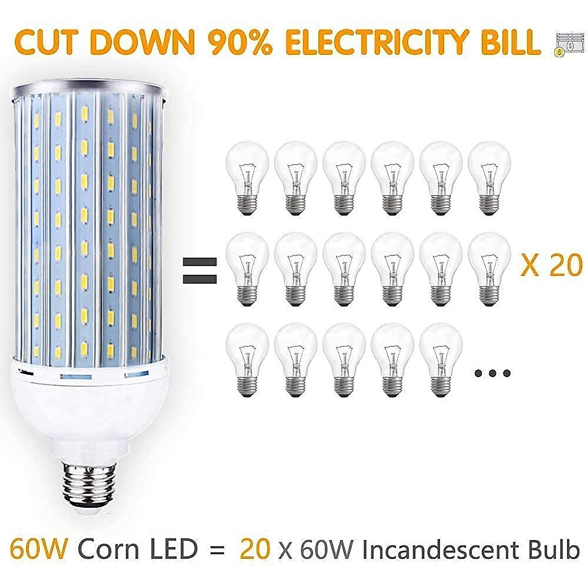 Intpro 60W LED Corn Light Bulb Lamp, 6000LM E26/E27 6000K 85V~265V super bright light for Indoor Large Area, garage barn Workshop Warehouse Factory Porch Backyard High Bay Street Outdoor