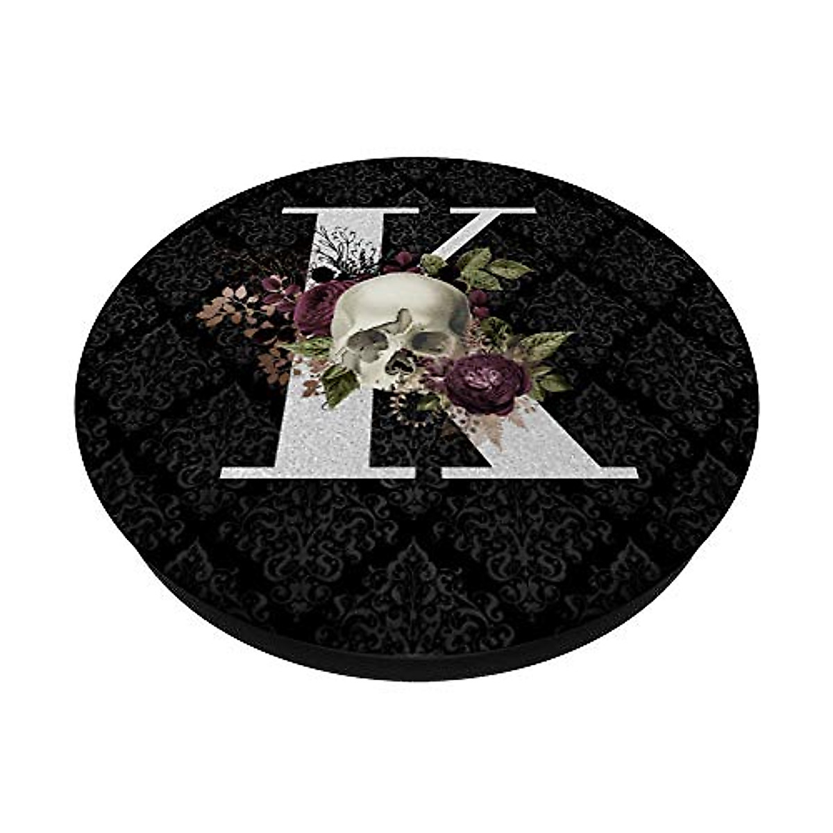 Skull and Roses Gothic Horror Monogram with Letter K Initial PopSockets PopGrip: Swappable Grip for Phones & Tablets