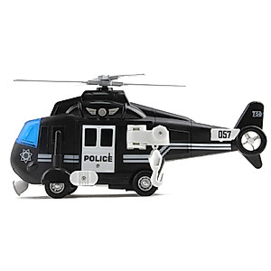 Vokodo Police Helicopter 11" With Lights And Sounds Push And Go Includes Rescue Basket Durable Toy Friction Kids Cop Chopper SWAT Airplane Pretend Play Truck Great Gift For Children Boys Girl Toddlers