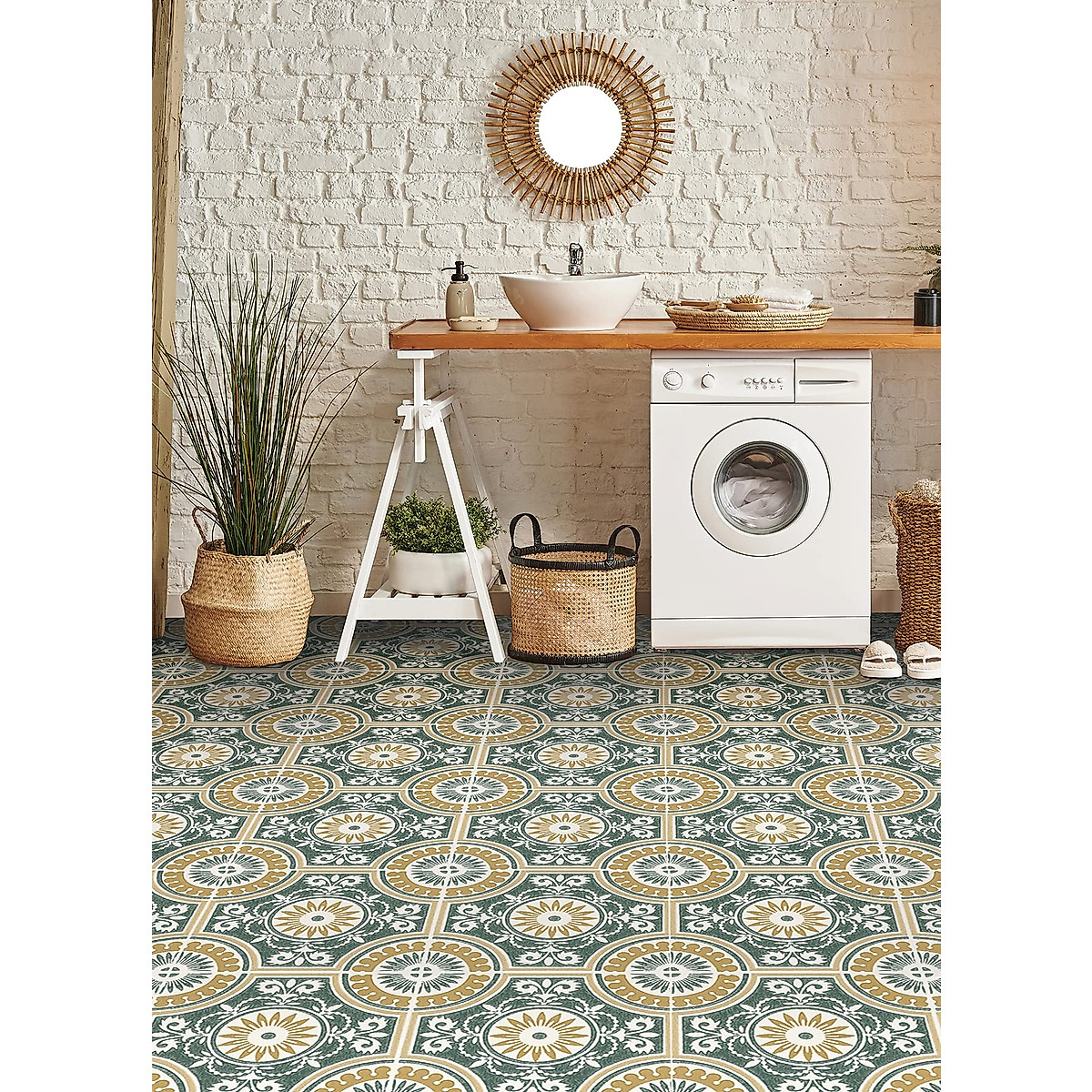 FloorPops 12-in by 12-in Yellow Ezra Vinyl Peel & Stick Floor Tiles (10 Tiles), (10 sq.ft./Carton)