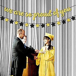 We Are So Proud Of You Banner, Glitter - Big 10 Feet with Star Garland | Graduation Banner, Graduation Decorations 2023 | Black and Gold Graduation Party Decorations 2023 | Congratulations Decorations