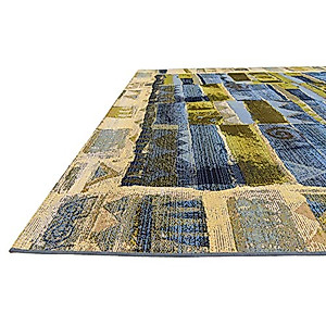 Unique Loom Outdoor Modern Collection Area Rug - Glyph (8' x 11' 4" Rectangle, Blue/ Beige)