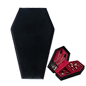 Giftop Velvet Coffin Jewelry Travel Case Holder for Gothic Wedding Ceremony,Gothic Jewelry Organizer Decoration (Black and Red)