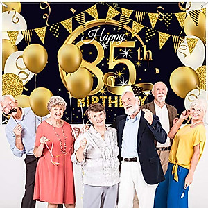 Birthday Party Decoration Extra Large Fabric Black Gold Sign Poster for Anniversary Photo Booth Backdrop Background Banner, Birthday Party Supplies, 72.8 x 43.3 Inch (85th)