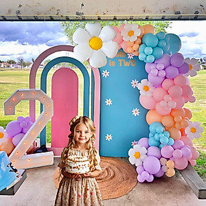BlissBash 119Pcs Blue Peach Balloon Garland Arch Kit with Pastel Purple, Pink, Daisy Flower Balloons, Perfect for Girls' Birthday Decorations, Puppy-Themed Party Supplies, Dog Party
