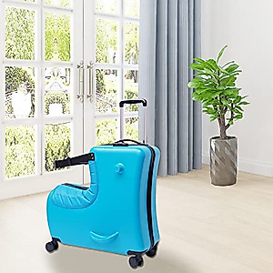 24" Ride-on Kids Suitcase, Horse-shaped Travel Rolling Luggage with Wheels Carry Trolley Luggage with Password Lock,Children's Trojan Ride On Trolley Luggage for Children's Day Gift,Festival Gift