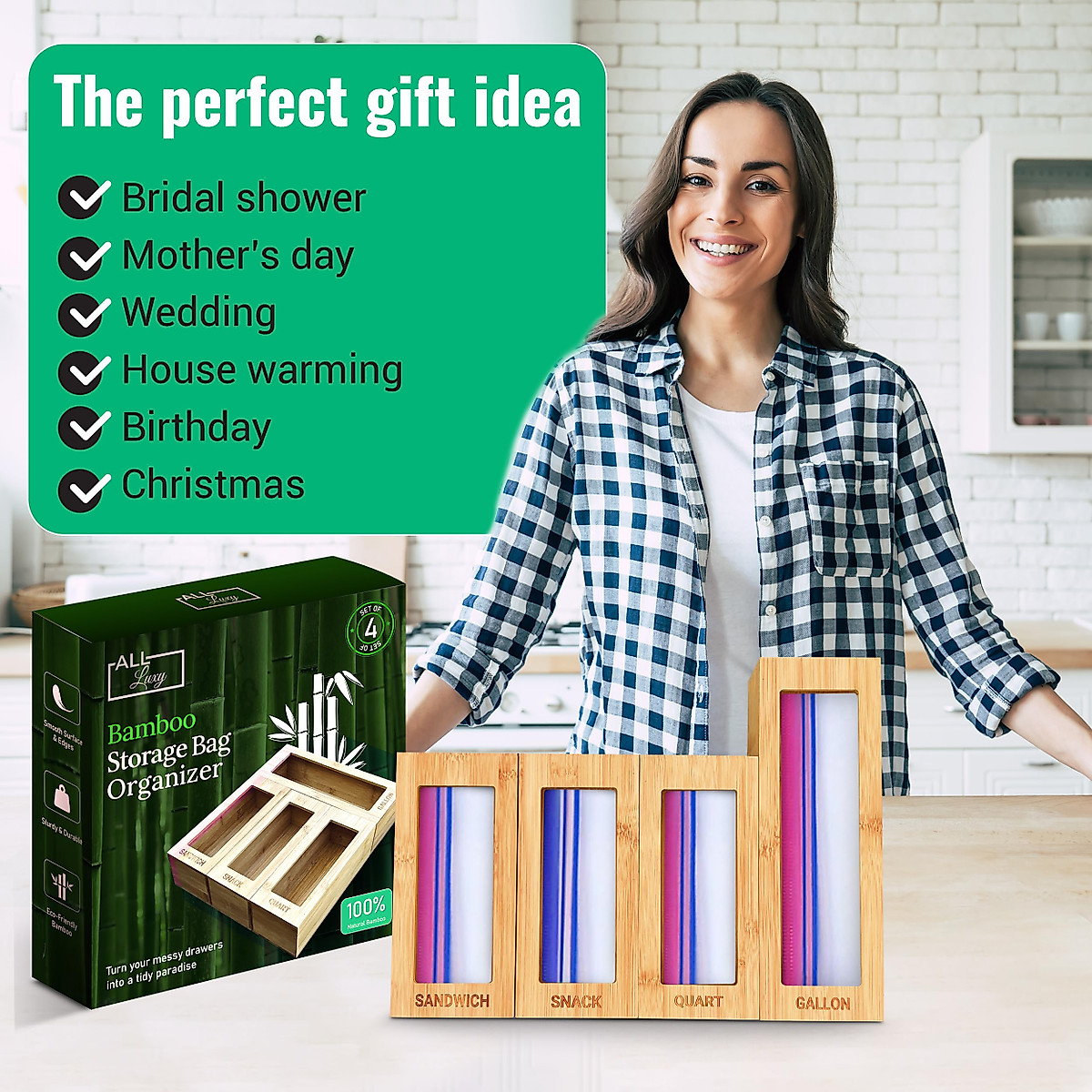 All Luxy Ziplock Bag Organizer - Bamboo Ziplock Bag Storage Organizer - Tidy Up Your Kitchen Drawers With The Sandwich Bag Holder