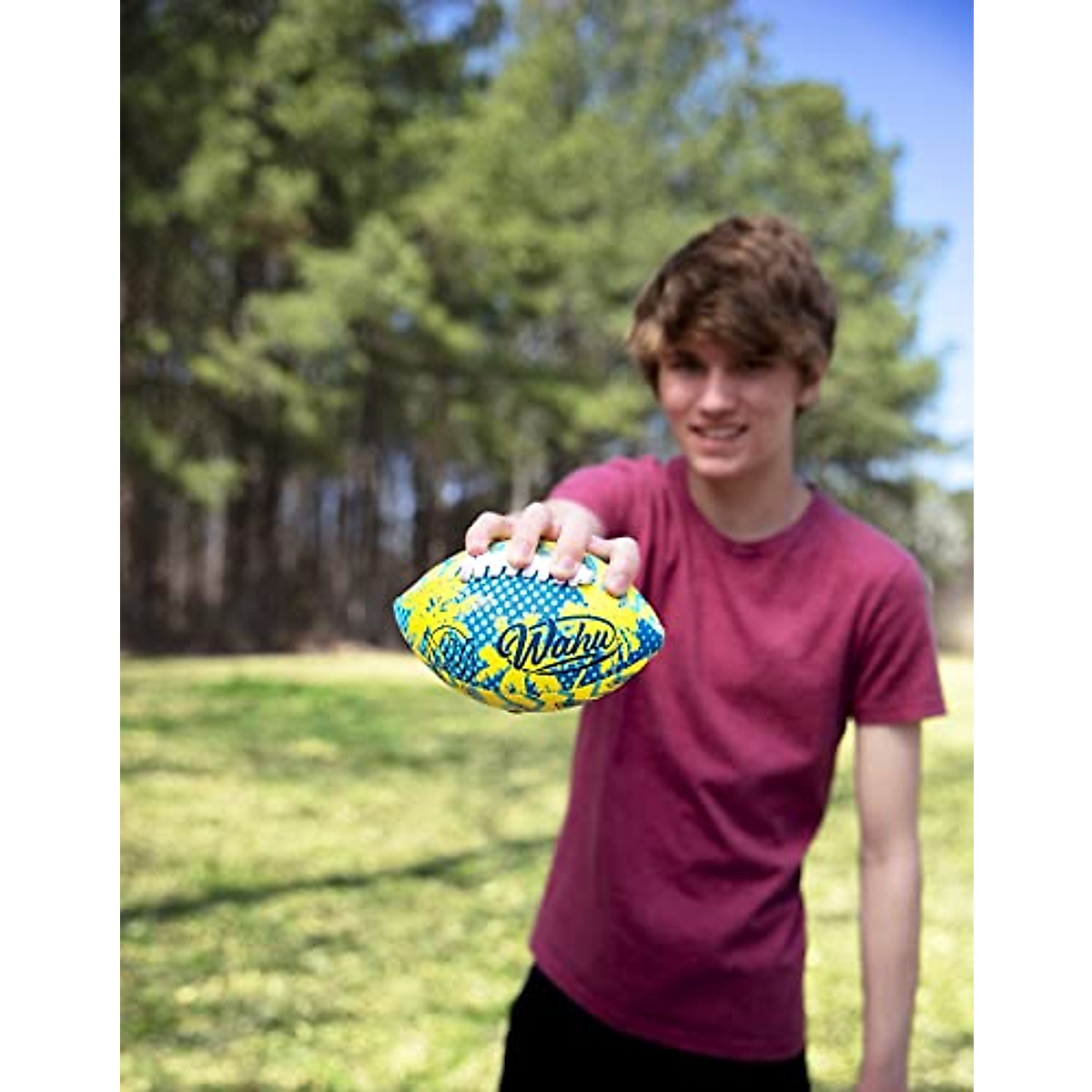 WAHU Mini Football Blue/Green 6.5-Inch Length - 100% Waterproof with Real Laces for Use in and Out of Water