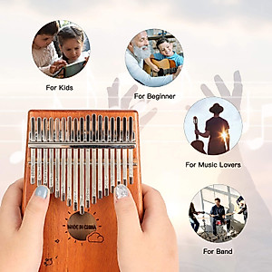 Kalimba 17 Keys Thumb Piano with Protective Box, Tuning Hammer and English Study Instruction. Portable Mbira Wood Finger Piano, Gifts for Kids and Adults Music Lovers
