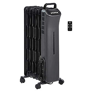 Amazon Basics Portable Digital Radiator Heater with 7 Wavy Fins and Remote Control, Black, 1500W, 9.8 x 26.5 x 13.1 in