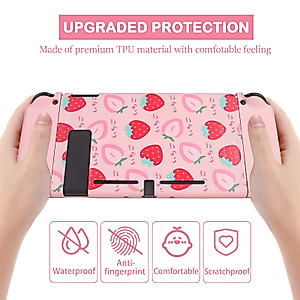 TIKOdirect Protective Case for Nintendo Switch, Soft Full Skin Protective Cover with Pretty Cute Pattern, Silicone Slim Shockproof Back and Grip Case for Switch, Strawberry