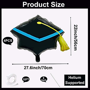 4 Pieces 22 Inches Black Graduation Cap Balloons, Large Academic Cap Shaped Mylar Foil Balloons with Tassel Design, Grad Hat for Class of 2024 Graduation Ceremony or Party Decorations