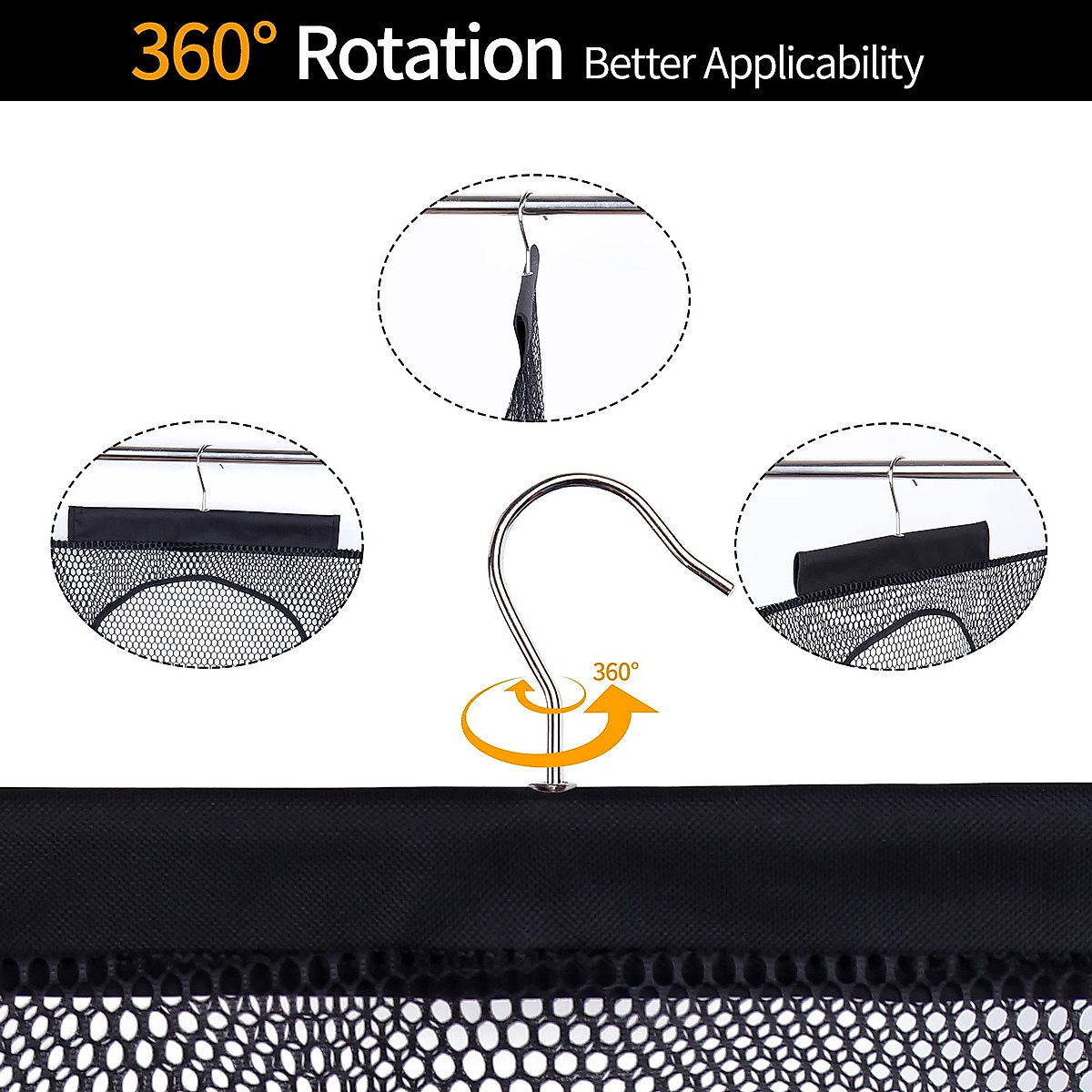 GUMQDD Breathable Mesh Laundry Hamper, Bringing Hooks Foldable Hanging Shower Caddy, Fast Drying Portable Space Saving Storage Bag, Applied to College Dorm Rooms, Gym, Swimming and RV Travel (Black)