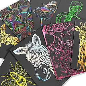 Marvin's Magic - Super Bright Scratch Art - x48 Premium Magic Scratch Boards - Scratch Art Kit with Black Scratch Paper & Rainbow Scratch Paper - Scratch Art for Kids