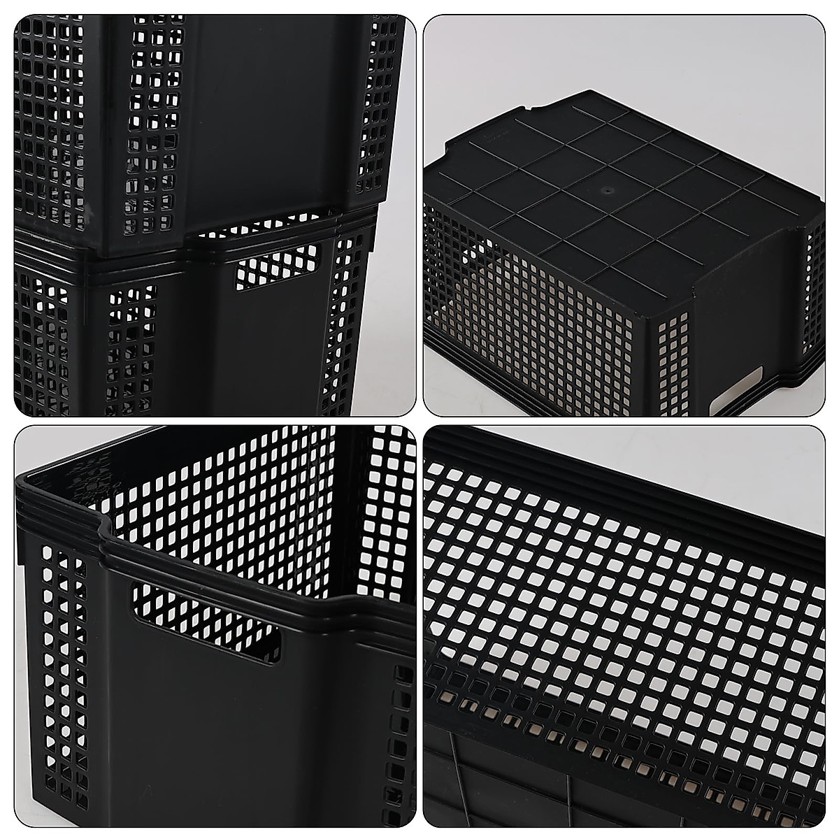 Zerdyne 6-Pack Large Plastic Stackable Storage Baskets, Rectangle Plastic Stacking Bin, Black