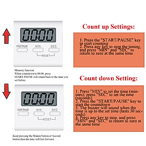 Countdown Timer Alarm Clock Students Training Timing & Digital Kitchen Timer - White 2 Pieces