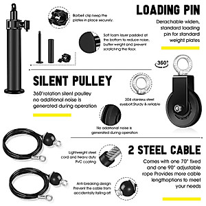 VAVOSPORT Fitness LAT and Lift Pulley System Gym - Upgraded LAT Pull Down Cable Machine Attachments, Loading Pin, Handle and Tricep Rope, for Biceps Curl, Forearm, Triceps Exercise Gym Equipment