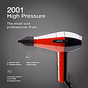 ELCHIM 2001 High Pressure Professional Hair Dryer - Red/Black , 1 Count (Pack of 1)