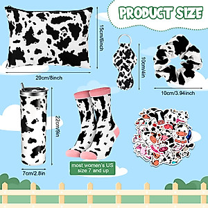Bokon Cow Print Stuff for Girls, Cow Themed Set Include 50" x 60" Warm Plush Cute Blankets 20 oz Cow Tumbler Socks Cosmetic Bag Lipstick Holder Scrunchies Cow Sticker for Cow Lover
